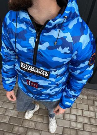 Синий анорак napapijri камуфляжный зимний мужской анорак напапири с ...